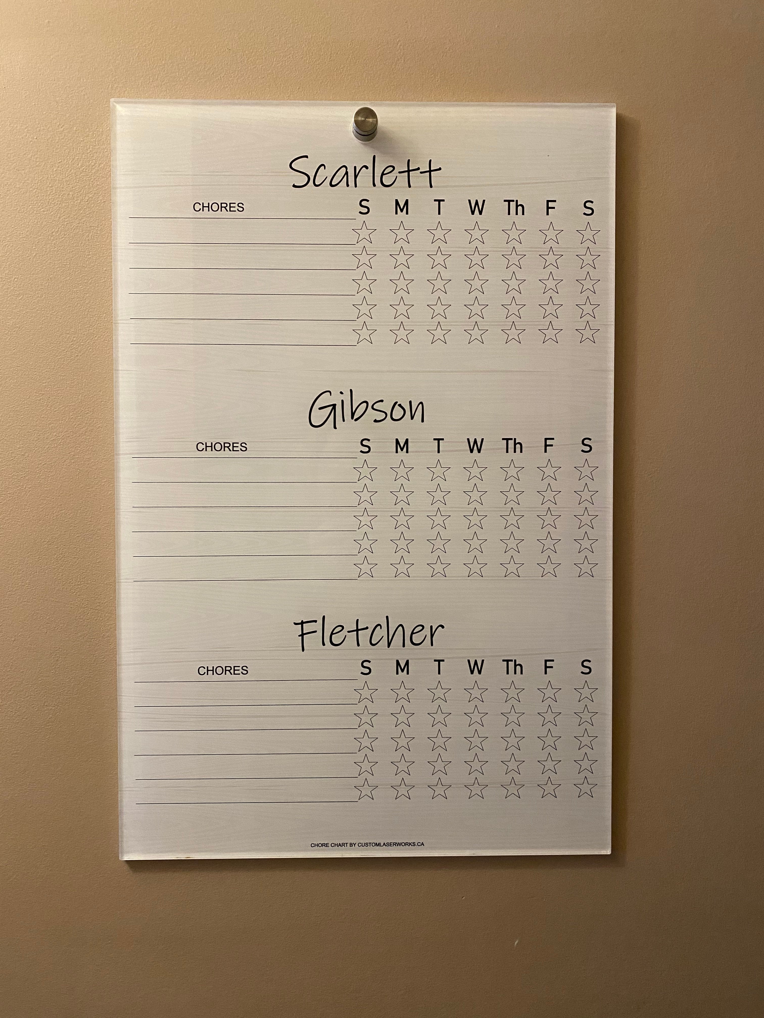 Acrylic dry wipe chore chart | Custom Laser Works
